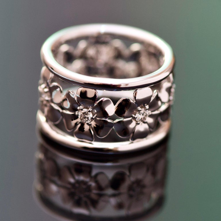 Customizable "Chamomiles" 14 Karat White Gold Diamond Cocktail Ring For ...