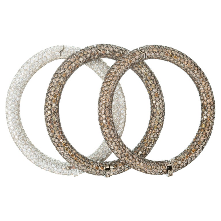 18k Gold Champagne Diamond Bangle Bracelet Trio For Sale at 1stDibs