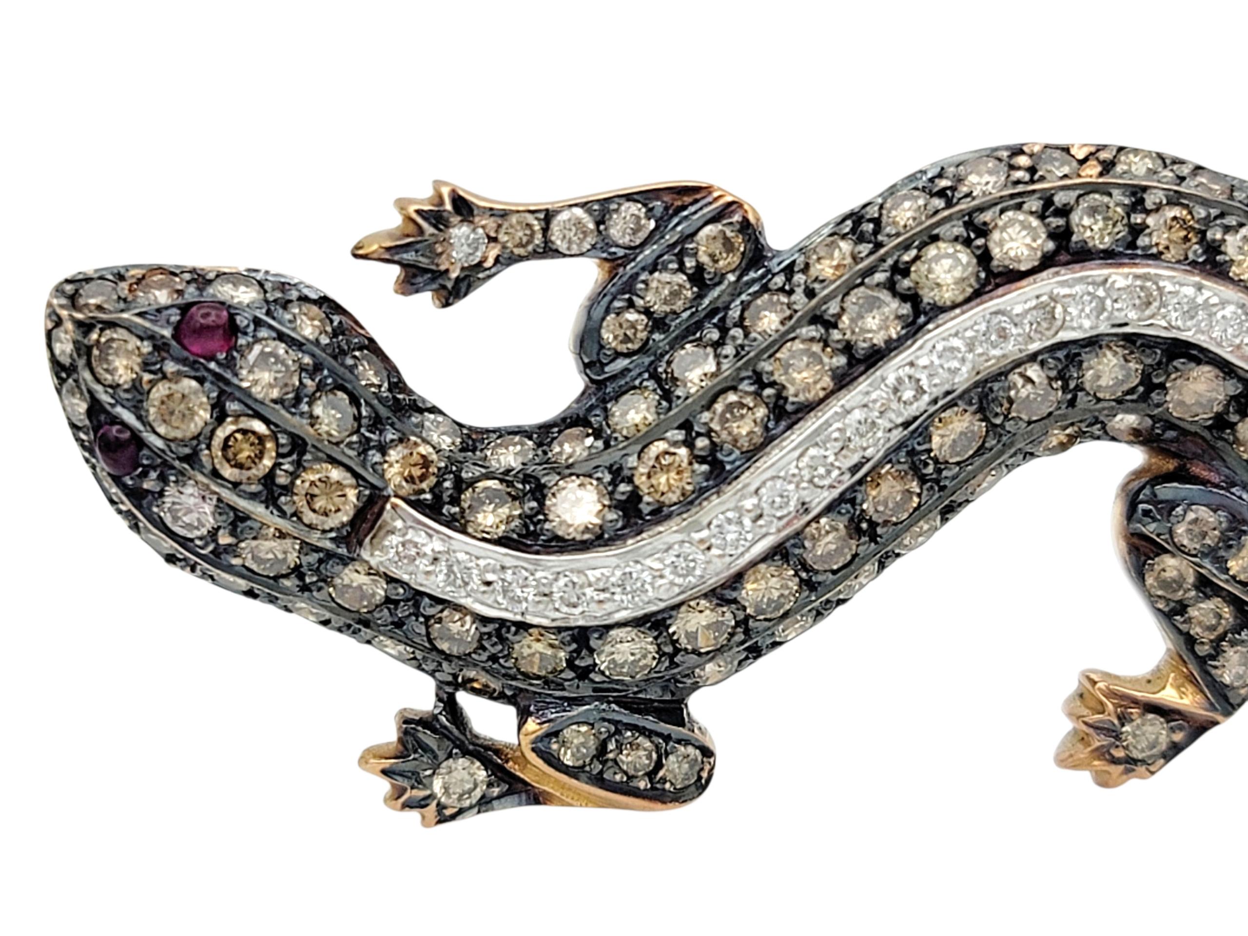 Champagne and White Diamond Lizard Brooch with Ruby Eyes in 18 Karat ...