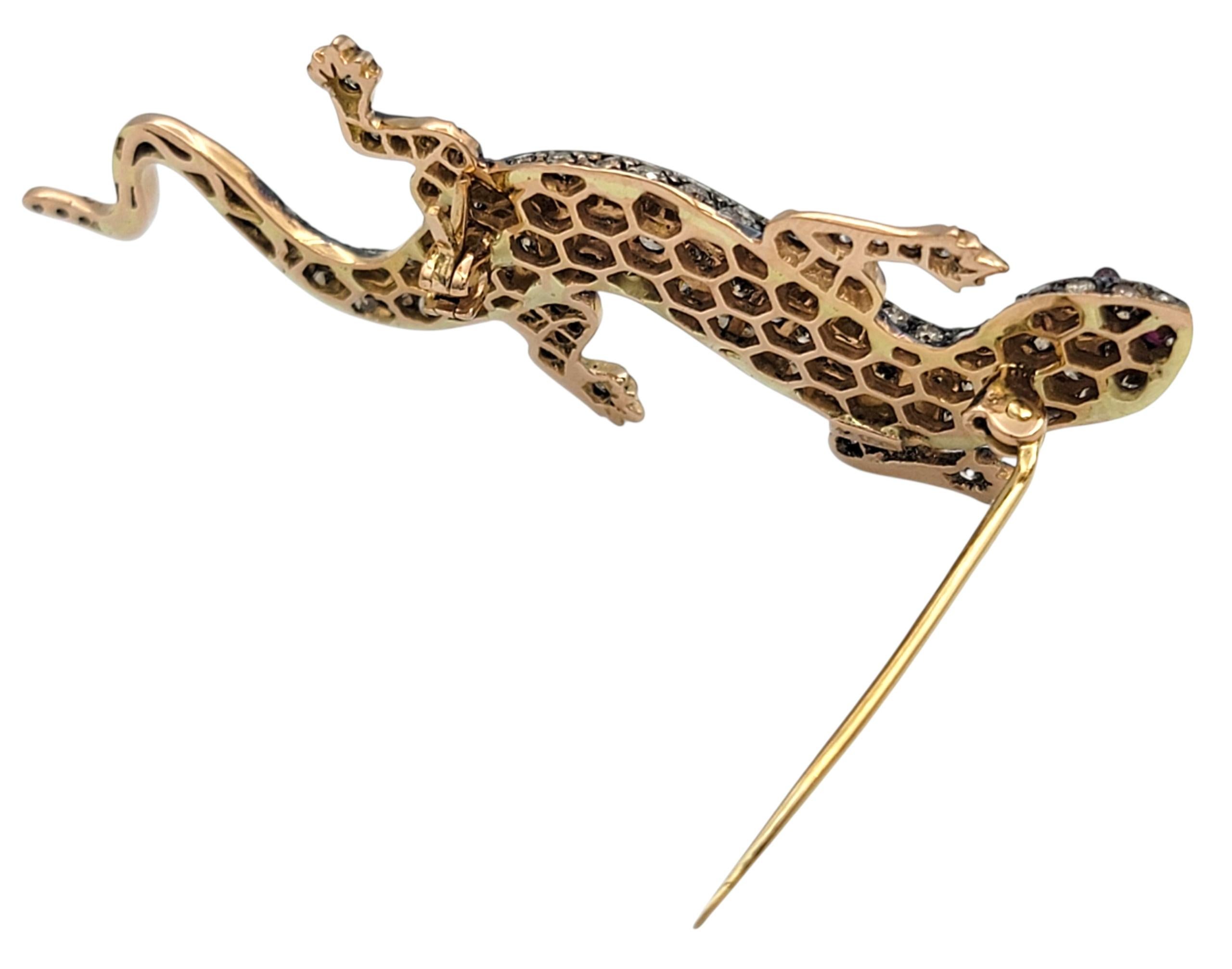 Champagne and White Diamond Lizard Brooch with Ruby Eyes in 18 Karat ...