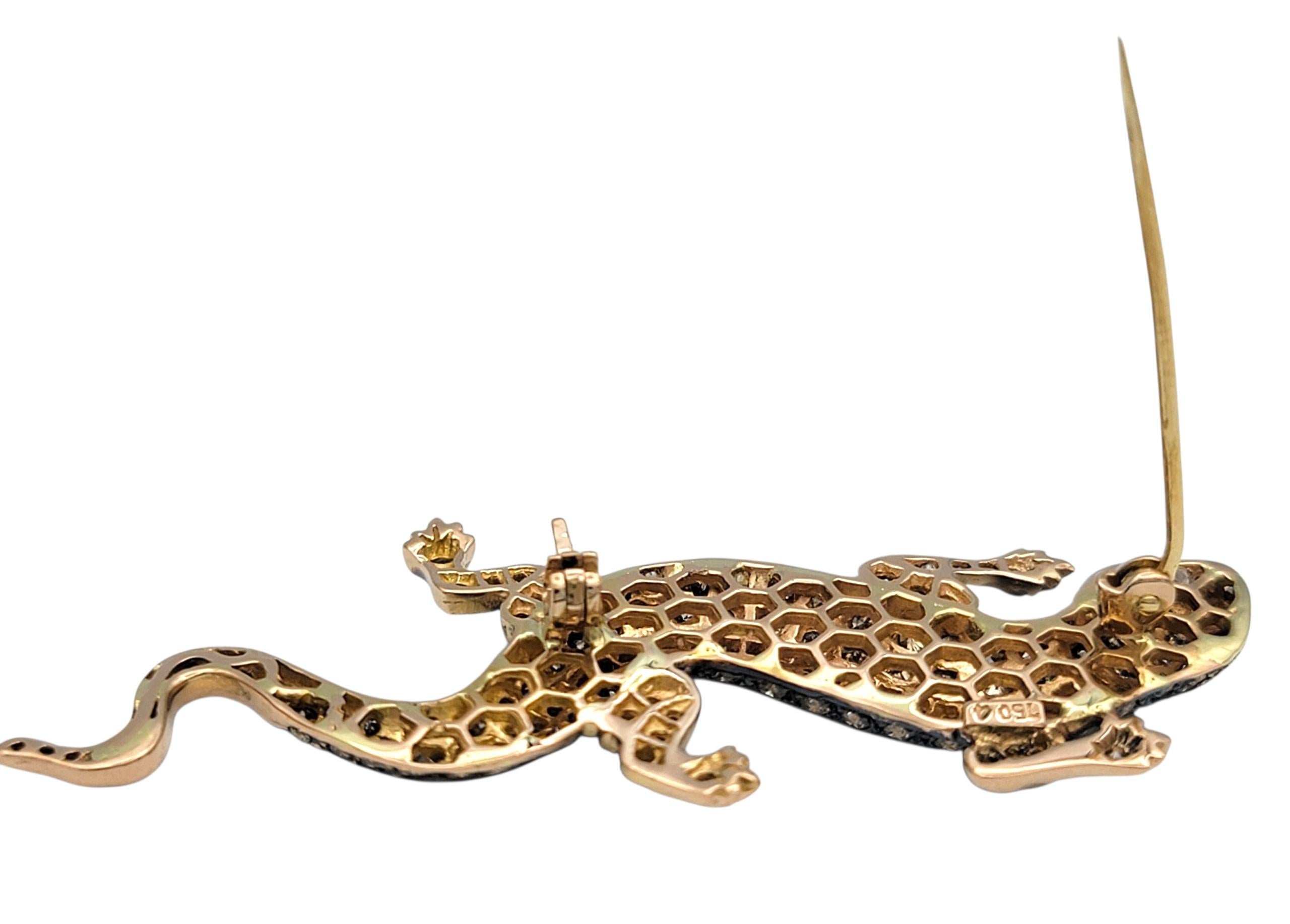 Champagne and White Diamond Lizard Brooch with Ruby Eyes in 18 Karat ...