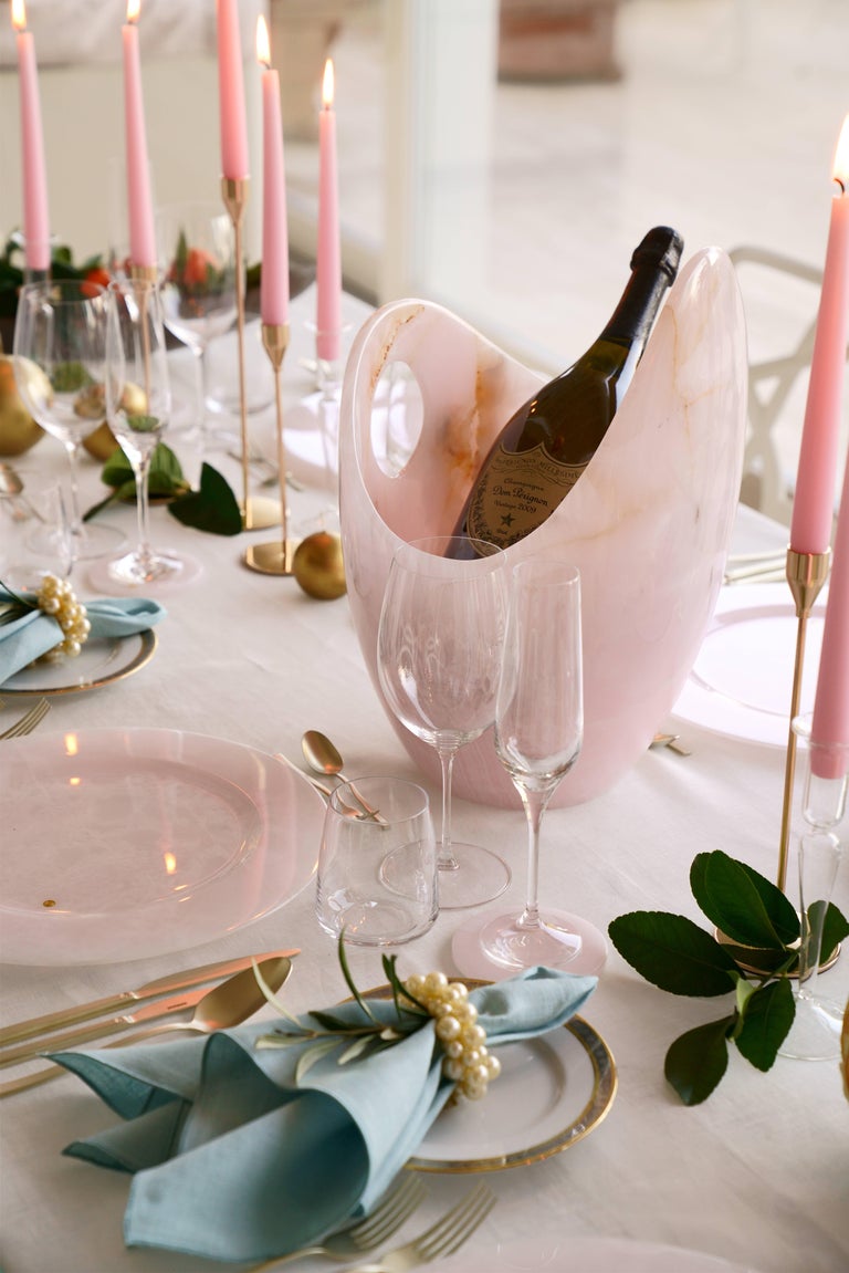 Champagne Bucket Wine Cooler Vase Sculpture Pink Onyx Marble ...