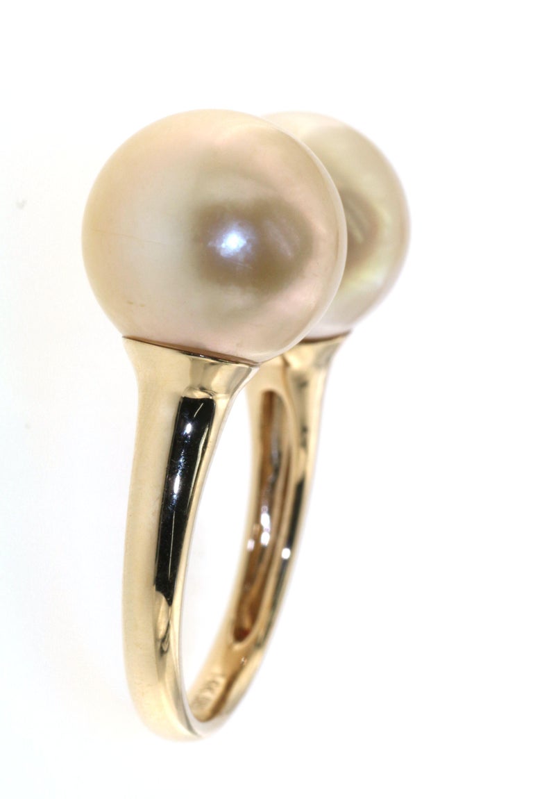 Champagne Color Double Pearl Ring in 14 Karat Yellow Gold For Sale at ...