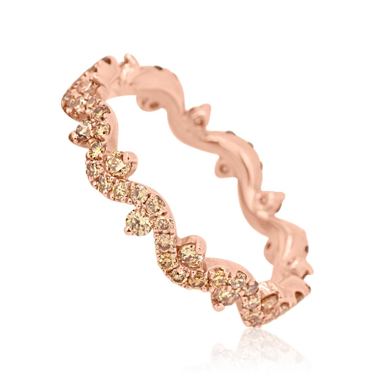 Champagne Diamond Rose Gold Stackable Fashion Cocktail Band Ring at 1stDibs