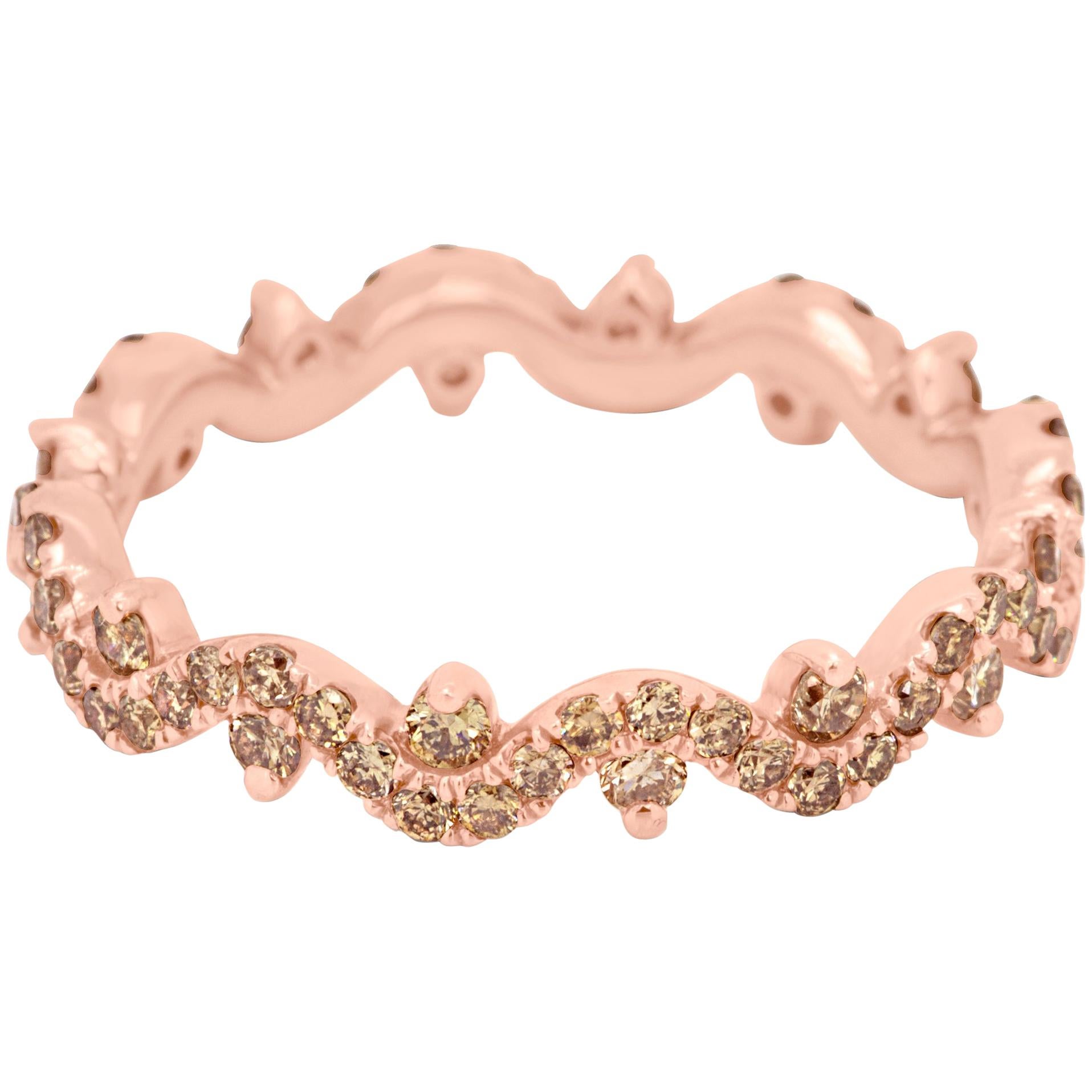 Champagne Diamond Rose Gold Stackable Fashion Cocktail Band Ring at 1stDibs