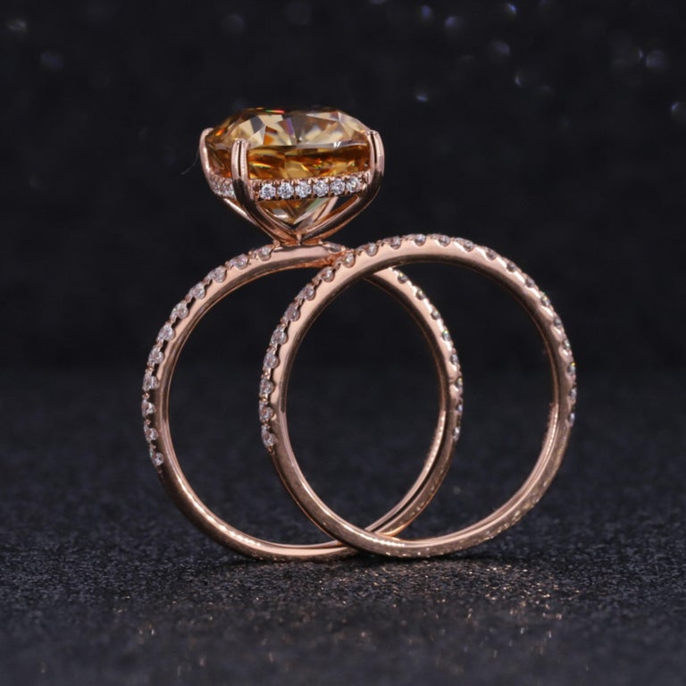 Customizable Champagne Diamonds Engagement Ring Set, Citrine Diamonds ...