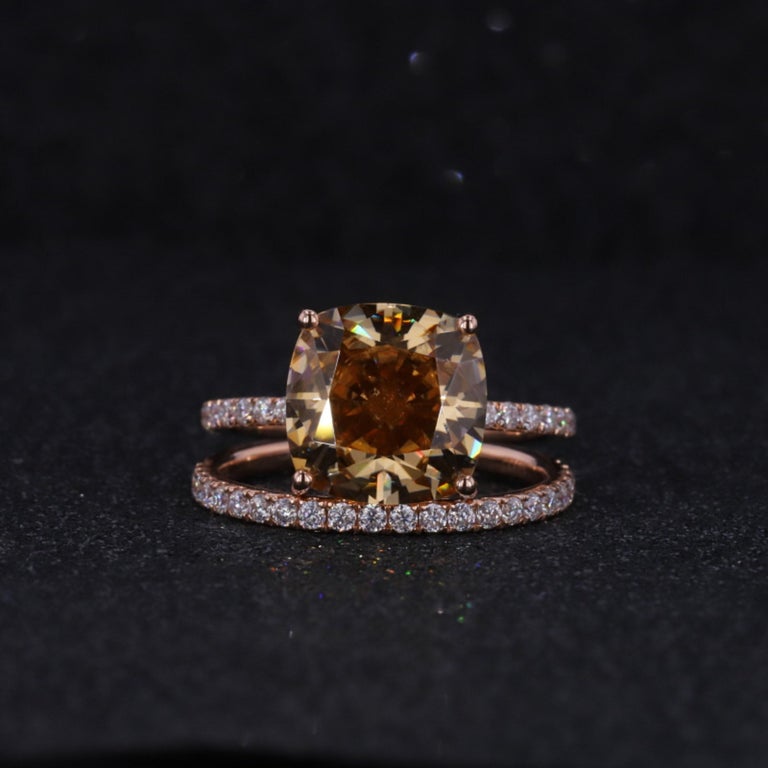 Customizable Champagne Diamonds Engagement Ring Set, Citrine Diamonds ...