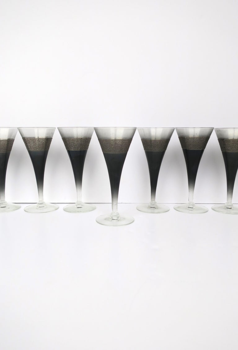 Champagne Flutes Glasses In Black And Silver Circa 1960s For Sale At 1stdibs