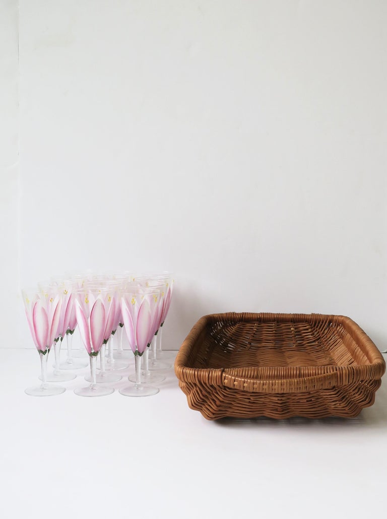 Champagne Flutes Glasses with Pink Tulip Flower Design, Set of 12 For ...