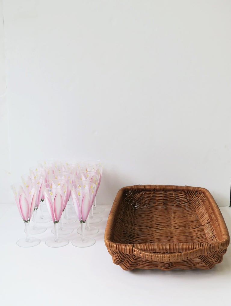 Champagne Flutes Glasses with Pink Tulip Flower Design, Set of 12 For ...