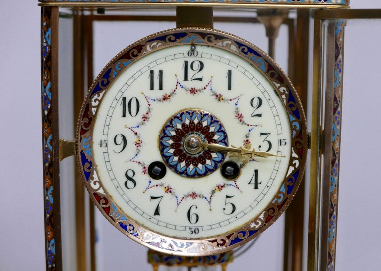 Champleve and Beveled Glass Clock, French, 19th Century at 1stDibs