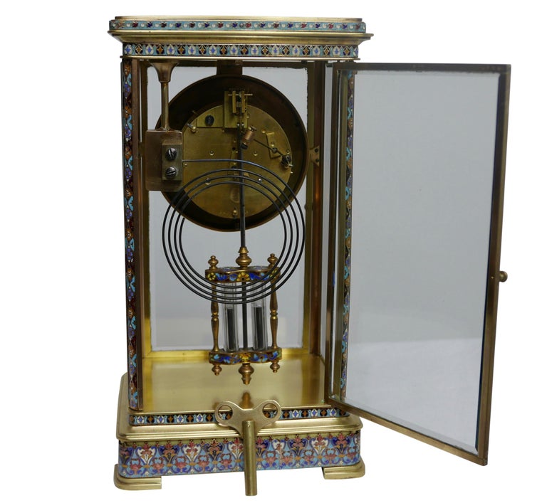 Champleve and Beveled Glass Clock, French, 19th Century at 1stDibs