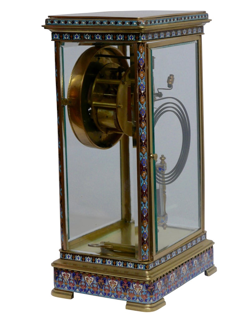 Champleve and Beveled Glass Clock, French, 19th Century at 1stDibs