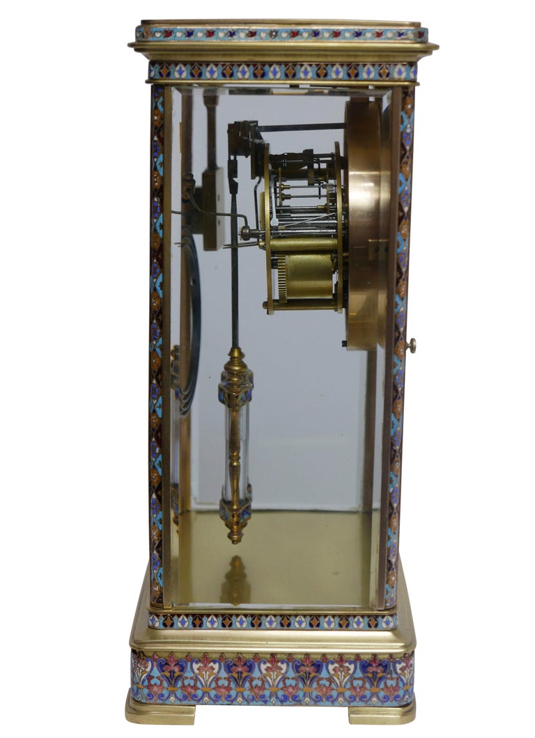 Champleve and Beveled Glass Clock, French, 19th Century at 1stDibs