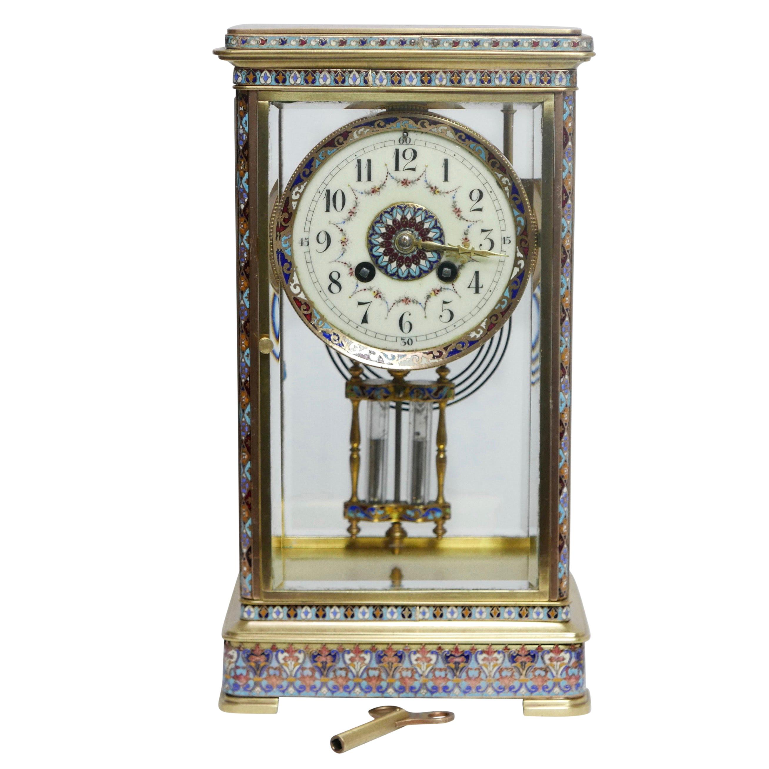 Champleve and Beveled Glass Clock, French, 19th Century at 1stDibs
