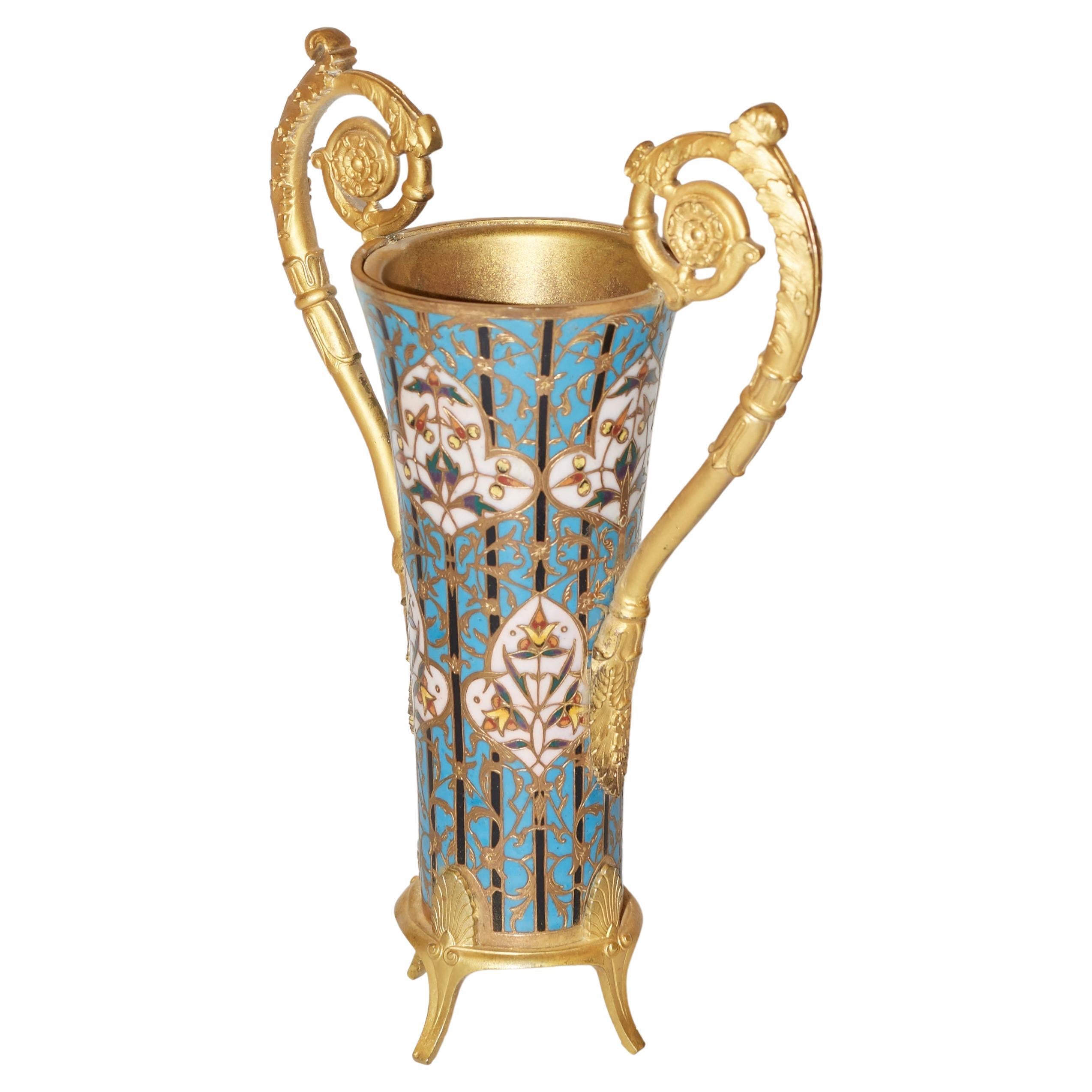 Ferdinand Barbedienne Enamel and Gilt Bronze Vase and Stand For Sale at ...