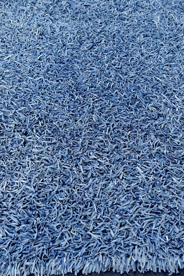 Chanda Leather Stormy Blue Shag Plush Carpet Area Rug For Sale at 1stDibs