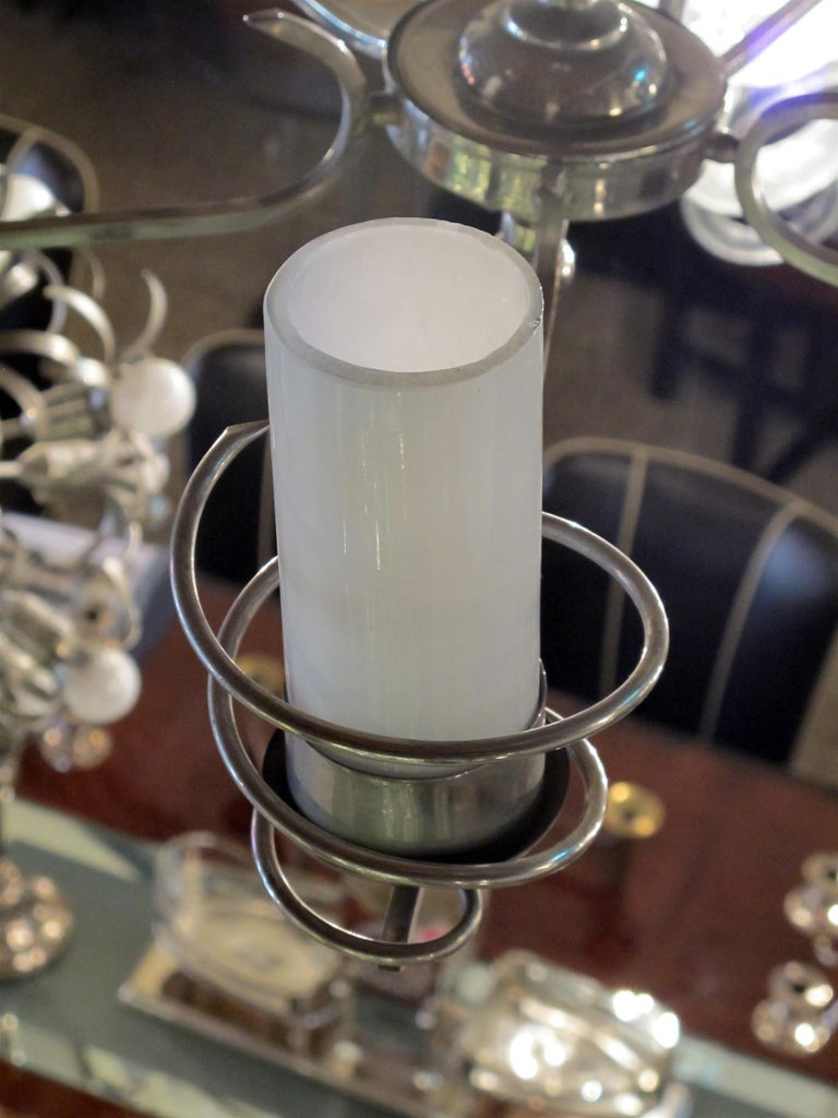 Chandelier in Opaline Glass and Chromed Bronze, Style: Art Deco, German ...