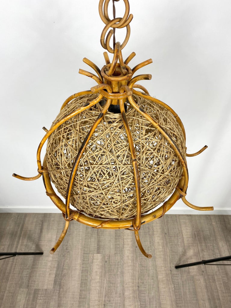 Chandelier Pendant, Bamboo Rattan and Rope, Italy, 1960s For Sale at ...