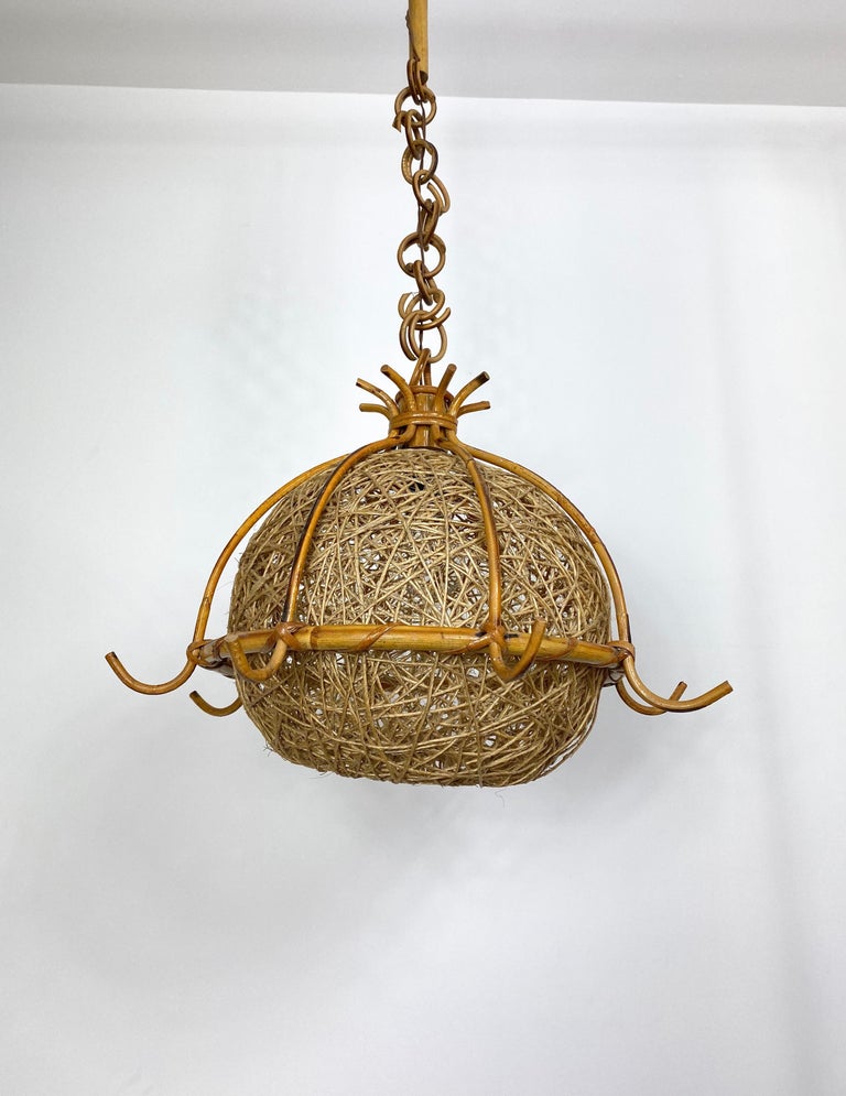 Chandelier Pendant, Bamboo Rattan and Rope, Italy, 1960s For Sale at ...