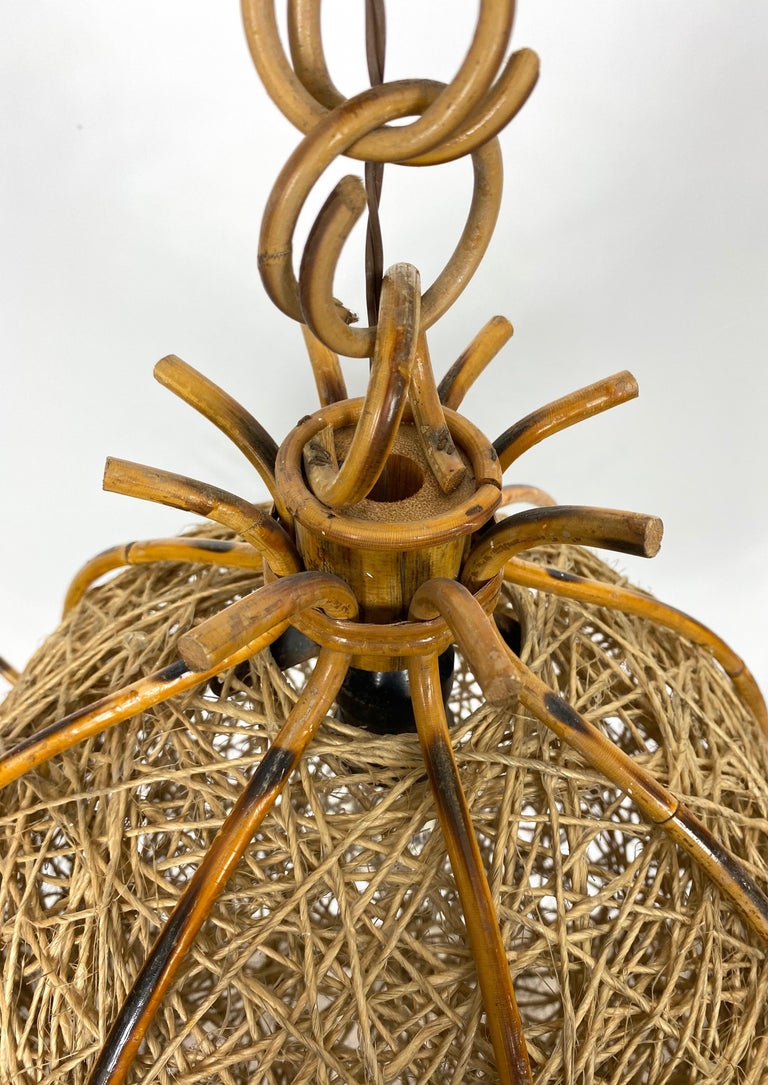 Chandelier Pendant, Bamboo Rattan and Rope, Italy, 1960s For Sale at ...