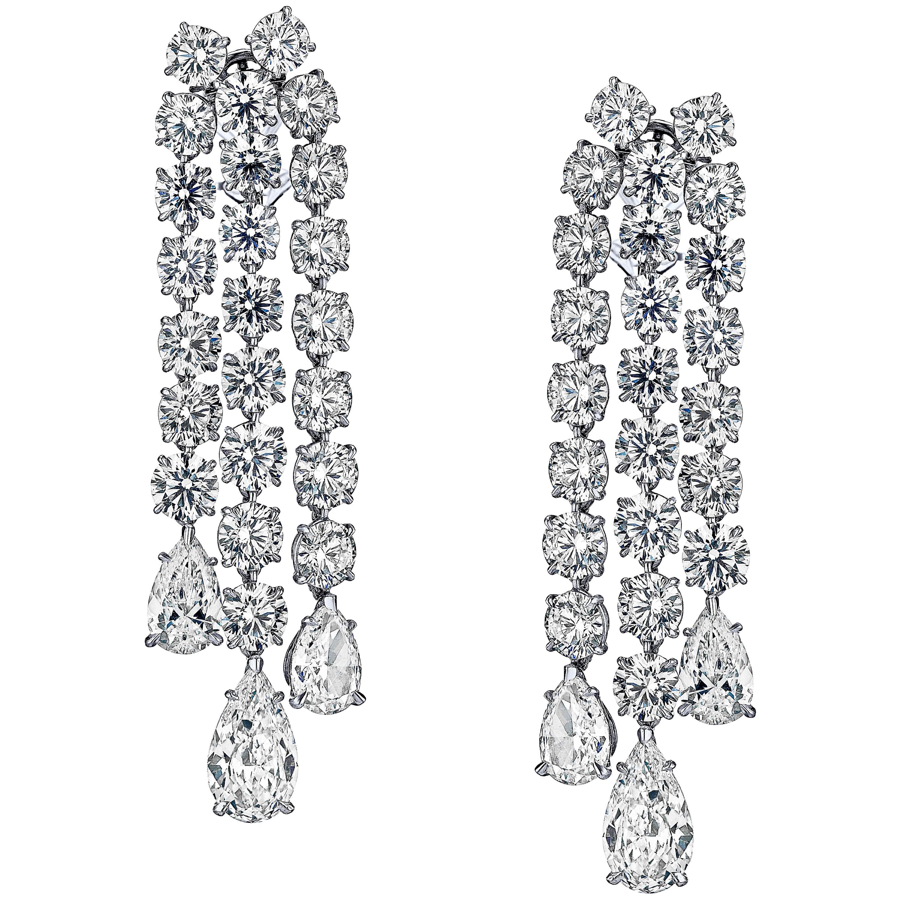 Chandelier Style Earrings with 24.10 Carat of Round and Pear Shape ...