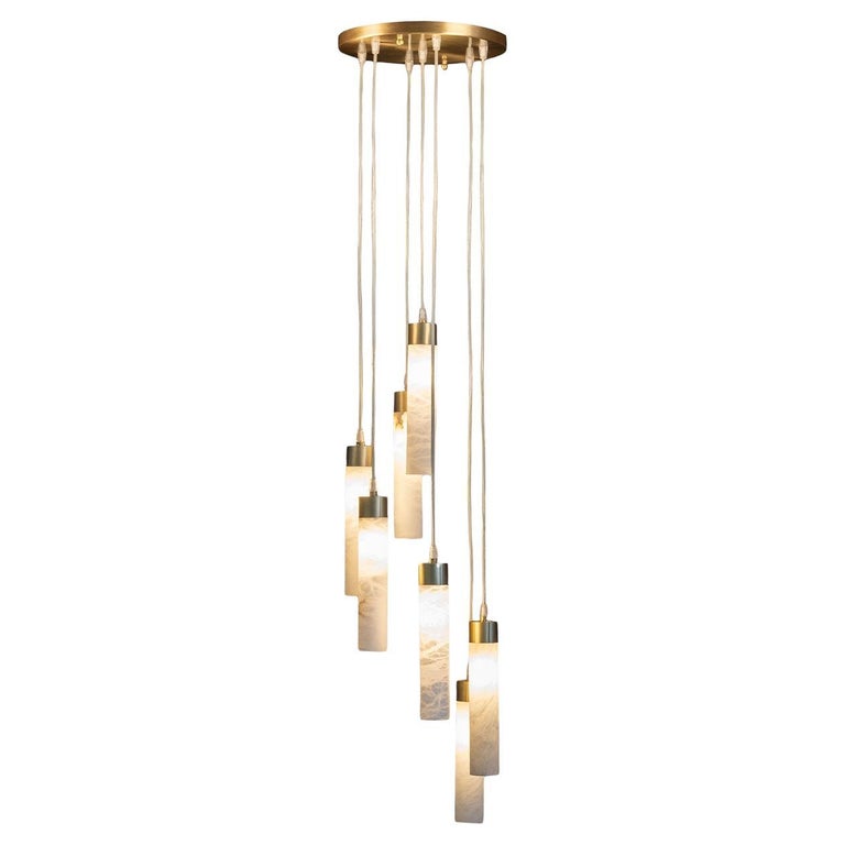 Chandelier with Seven Alabaster Tubes For Sale at 1stDibs