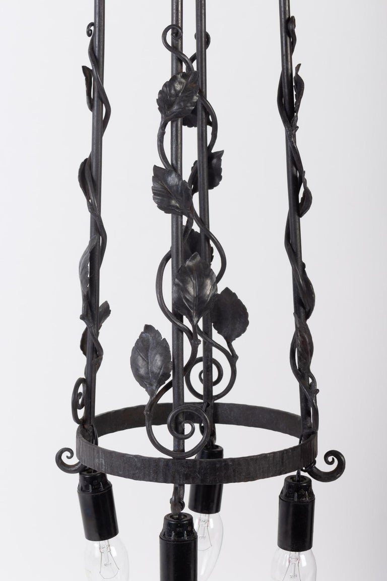 Chandelier, Wrought Iron Ceiling Light, 1930, Art Deco, 4 Lights at 1stDibs
