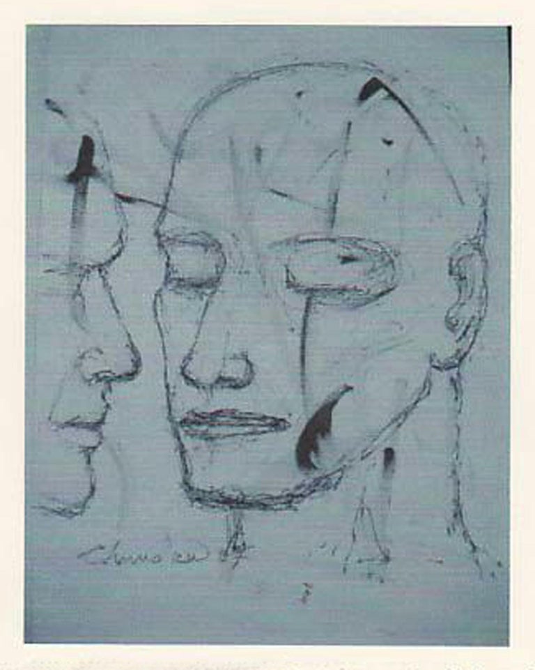 Chandra Bhattacharya - Face of a Man, figurative, Charcoal Drawing by ...