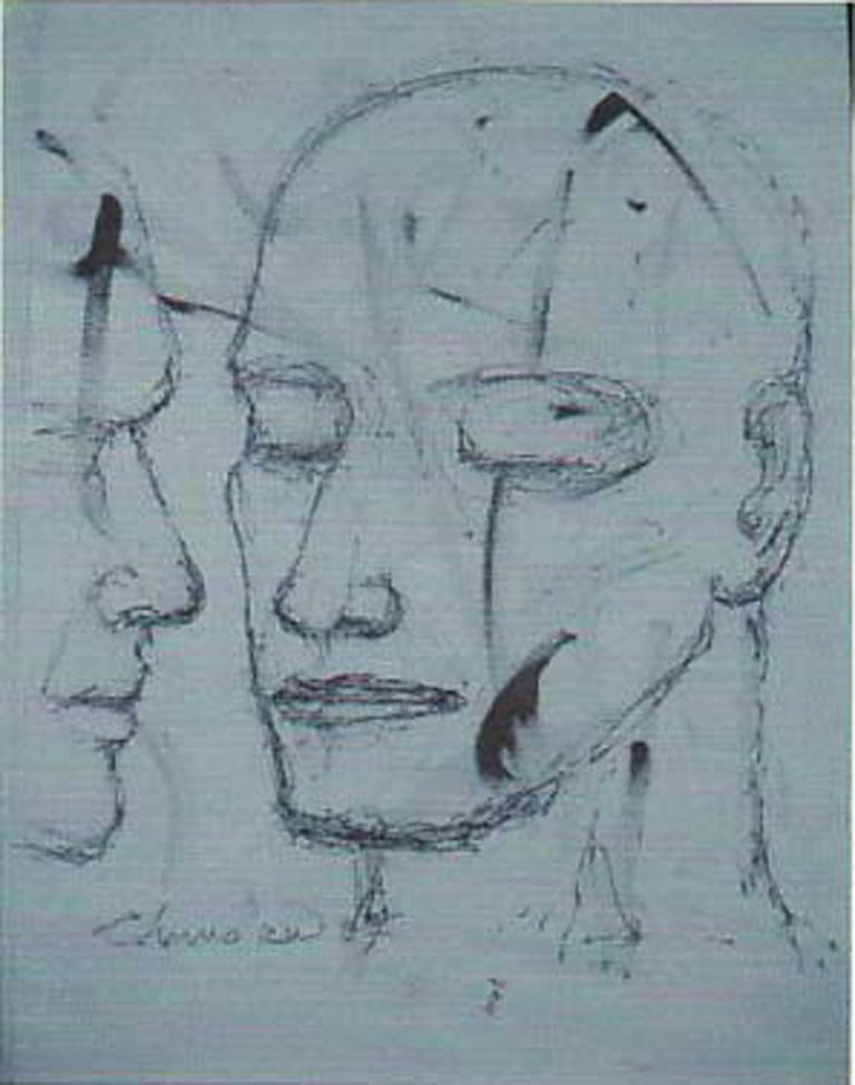 Chandra Bhattacharya - Face of a Man, figurative, Charcoal Drawing by ...