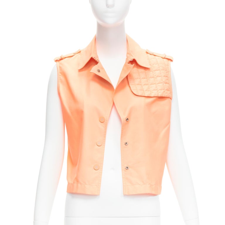 CHANEL 00T apricot orange CC button quilted panel cropped vest FR38 M ...