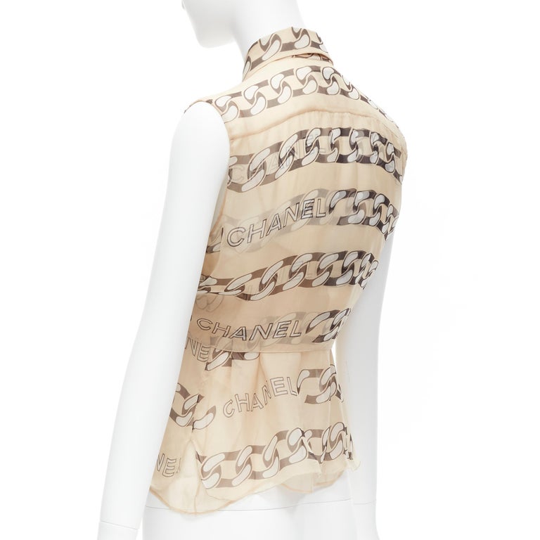 CHANEL 01A Vintage Runway black CC logo chain nude silk front tie ...
