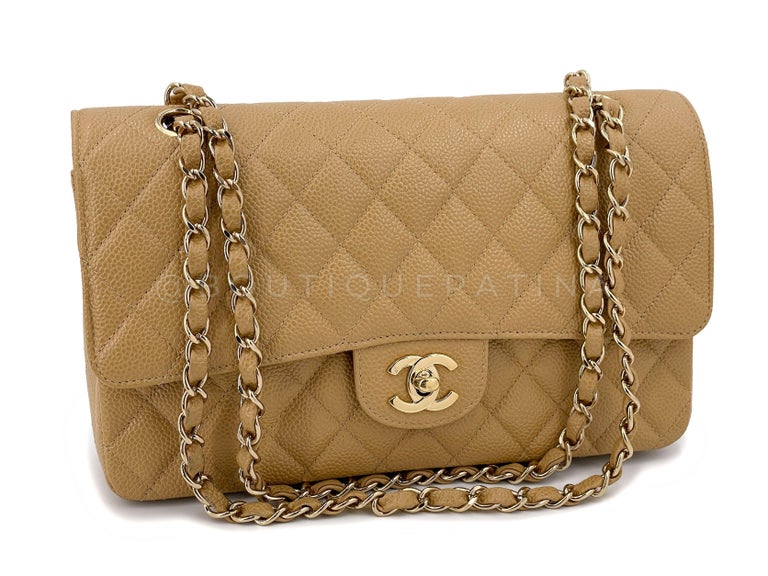 Chanel 02A Vintage Beige Caviar Medium Classic Double Flap Bag 24k GHW ...