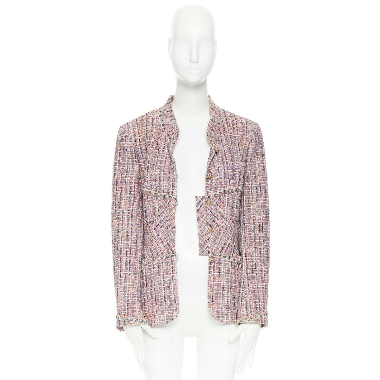 CHANEL 03A lavender multi-pastel tweed 4 pocket bias-cut mandarin ...
