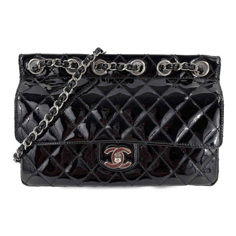 CHANEL 05 Patent Chain Through Flap Bag Quilted - Black / Silver-tone ...