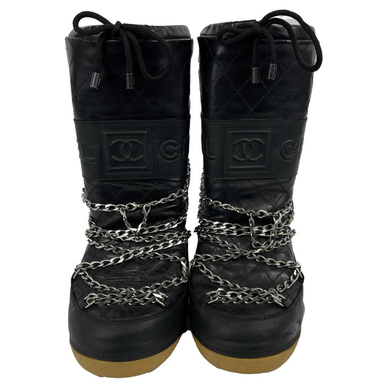 CHANEL 06 Black Ski SnowBoots with Chain Link Detail 38-40 fits US 7.5 ...