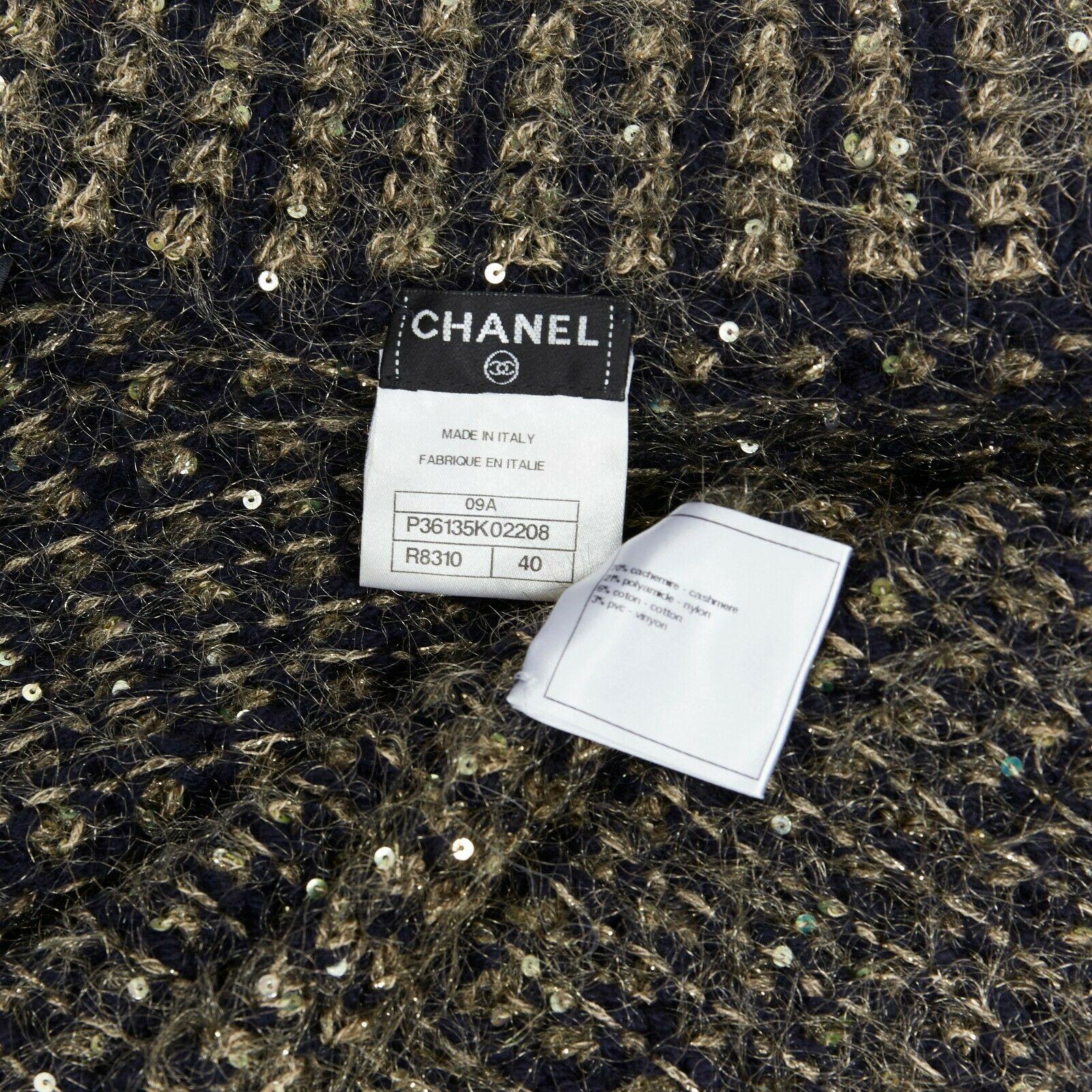 CHANEL 09A gold blue sequin cashmere double headed eagle military jacket FR40 at 1stDibs | blue ...