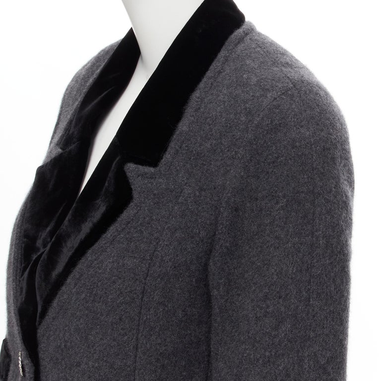 CHANEL 100% cashmere grey black velvet trimmed CC chain button rounded ...