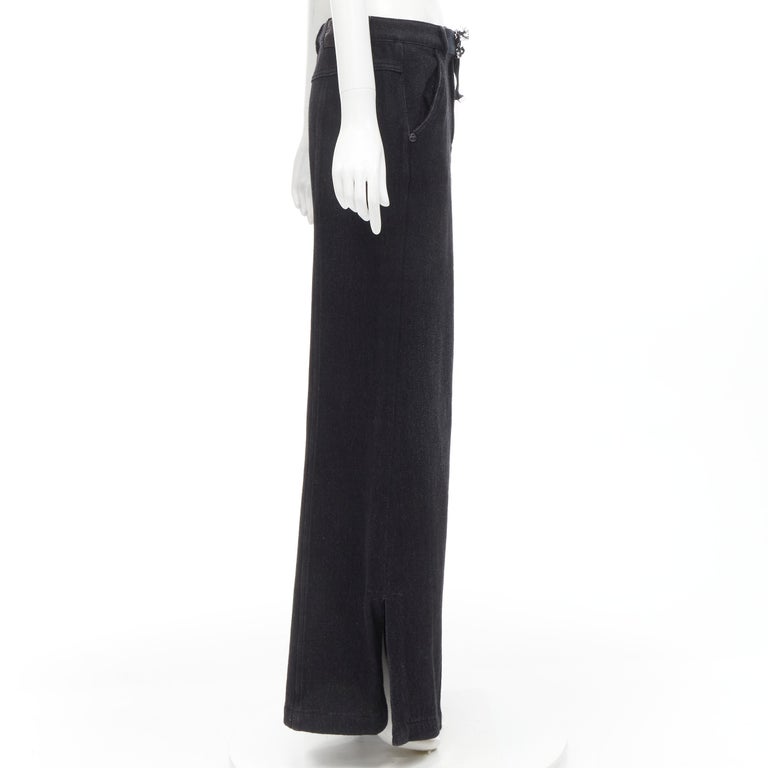 CHANEL 100% cotton black CC chain buckle belt wide leg bell bottom ...
