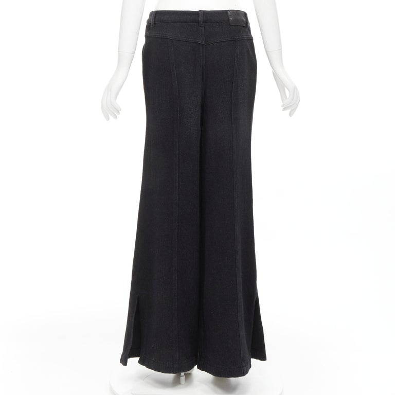 CHANEL 100% cotton black CC chain buckle belt wide leg bell bottom ...