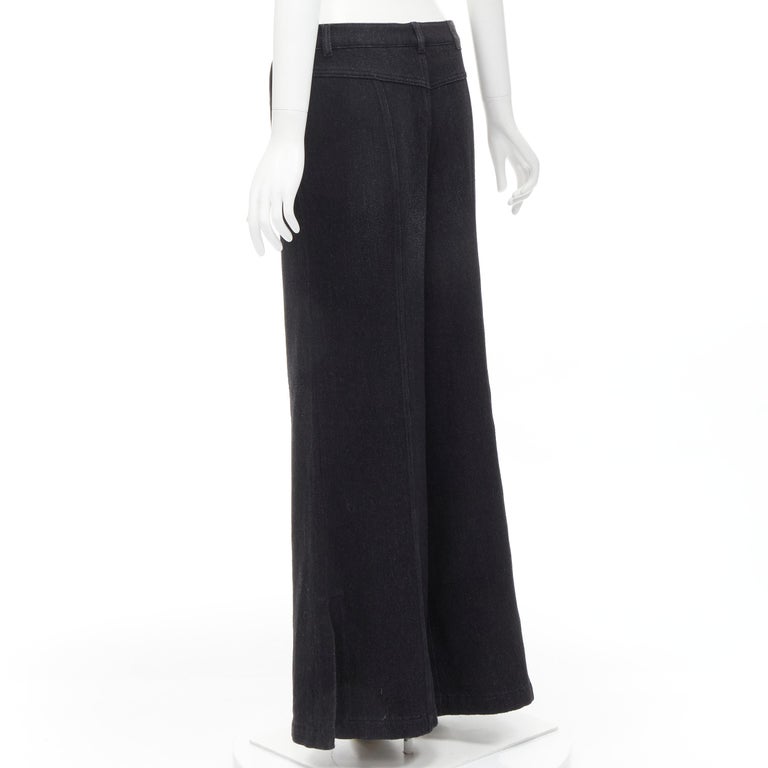CHANEL 100% cotton black CC chain buckle belt wide leg bell bottom ...