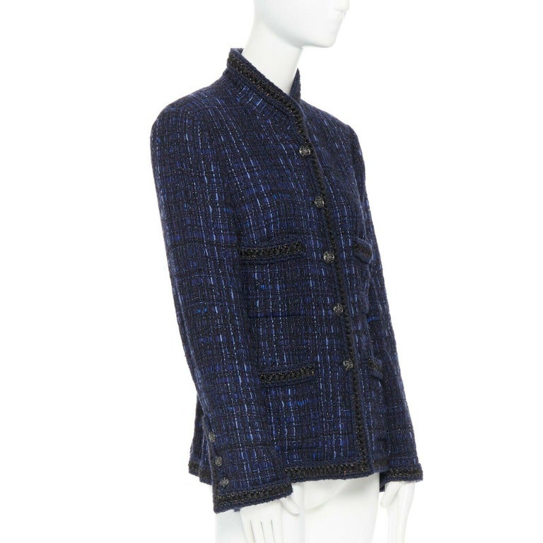 CHANEL 10A Paris-Shanghai blue fantasy tweed crochet trim 4 pockets ...