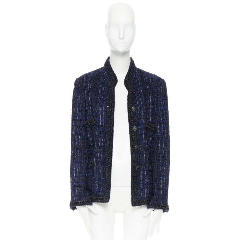 CHANEL 10A Paris-Shanghai blue fantasy tweed crochet trim 4 pockets ...