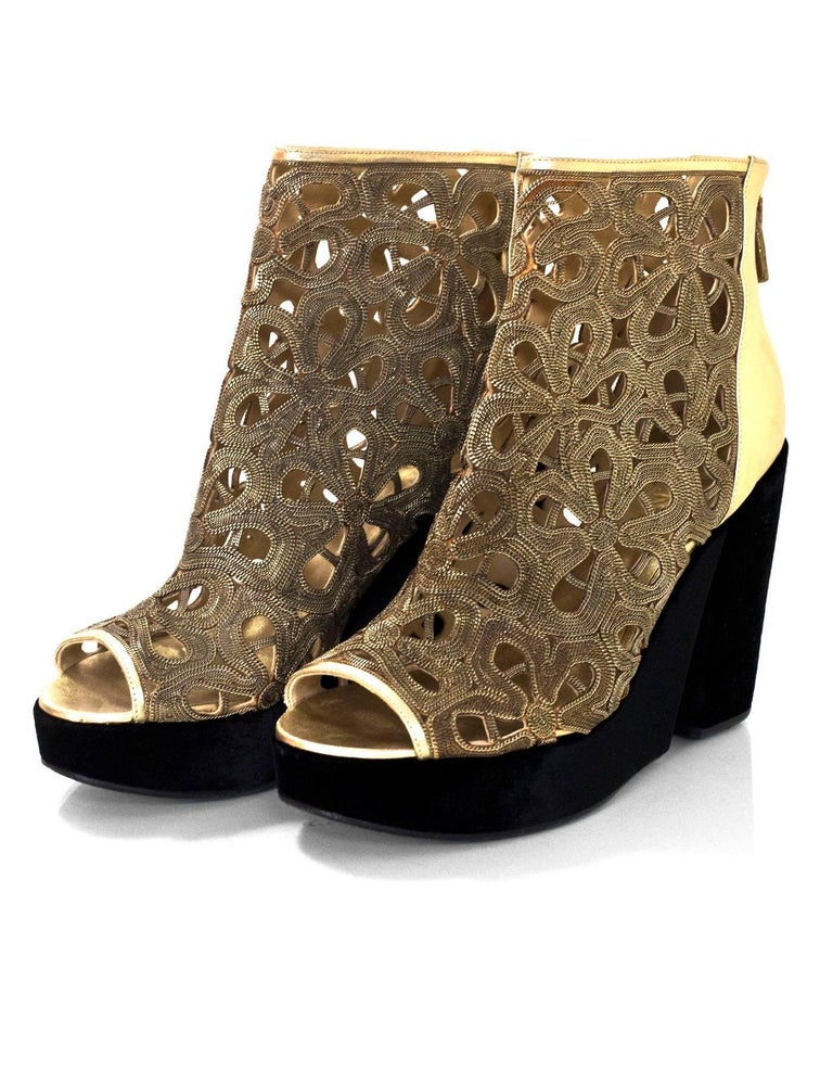 CHANEL '11 Runway Handmade Floral Chain Platform Booties sz 41 at 1stDibs