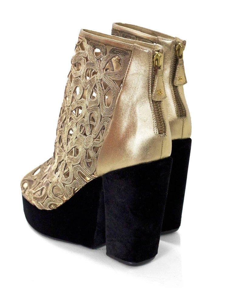 CHANEL '11 Runway Handmade Floral Chain Platform Booties sz 41 at 1stDibs
