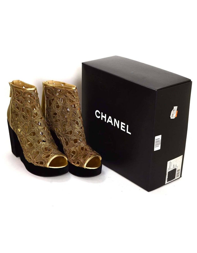 CHANEL '11 Runway Handmade Floral Chain Platform Booties sz 41 at 1stDibs