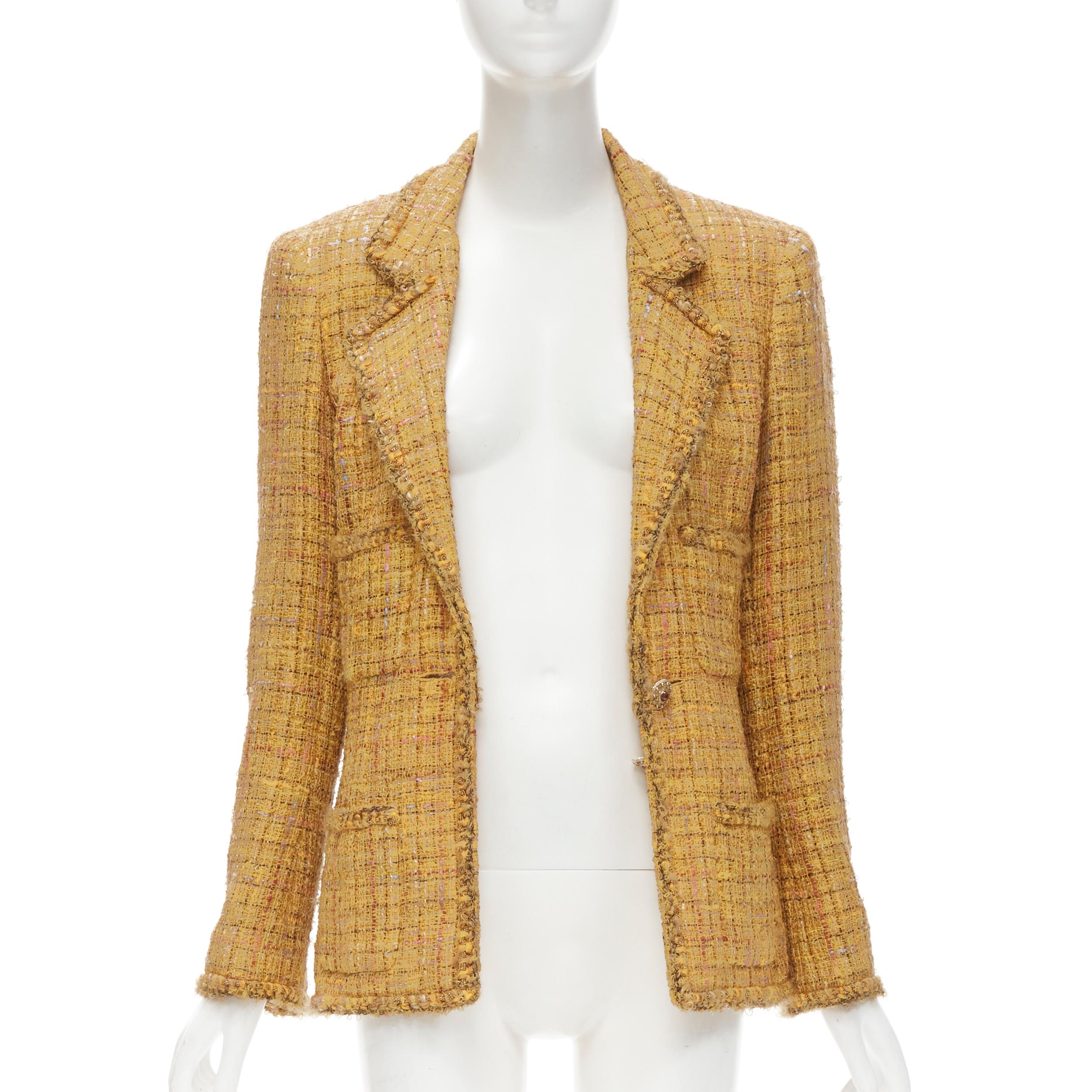CHANEL 11C fold Fantasy Tweed braid trim 4-pocket blazer jacket FR42 L ...