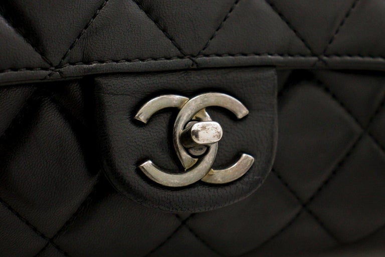 CHANEL 12" Drawstring Large Chain Shoulder Bag Flap Lambskin Black For ...