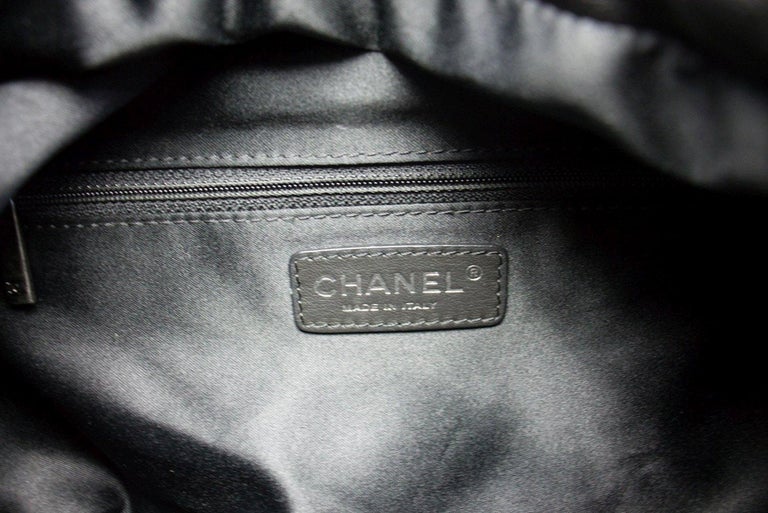 CHANEL 12" Drawstring Large Chain Shoulder Bag Flap Lambskin Black For ...