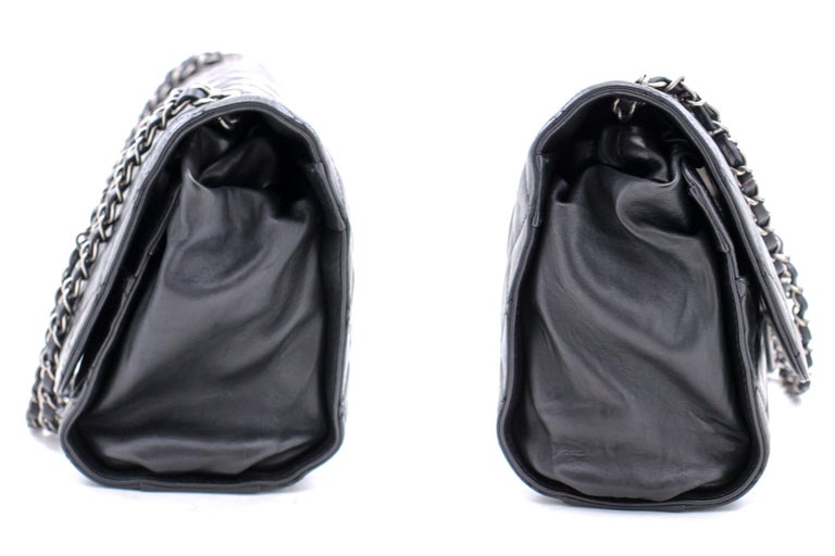 CHANEL 12" Drawstring Large Chain Shoulder Bag Flap Lambskin Black For ...